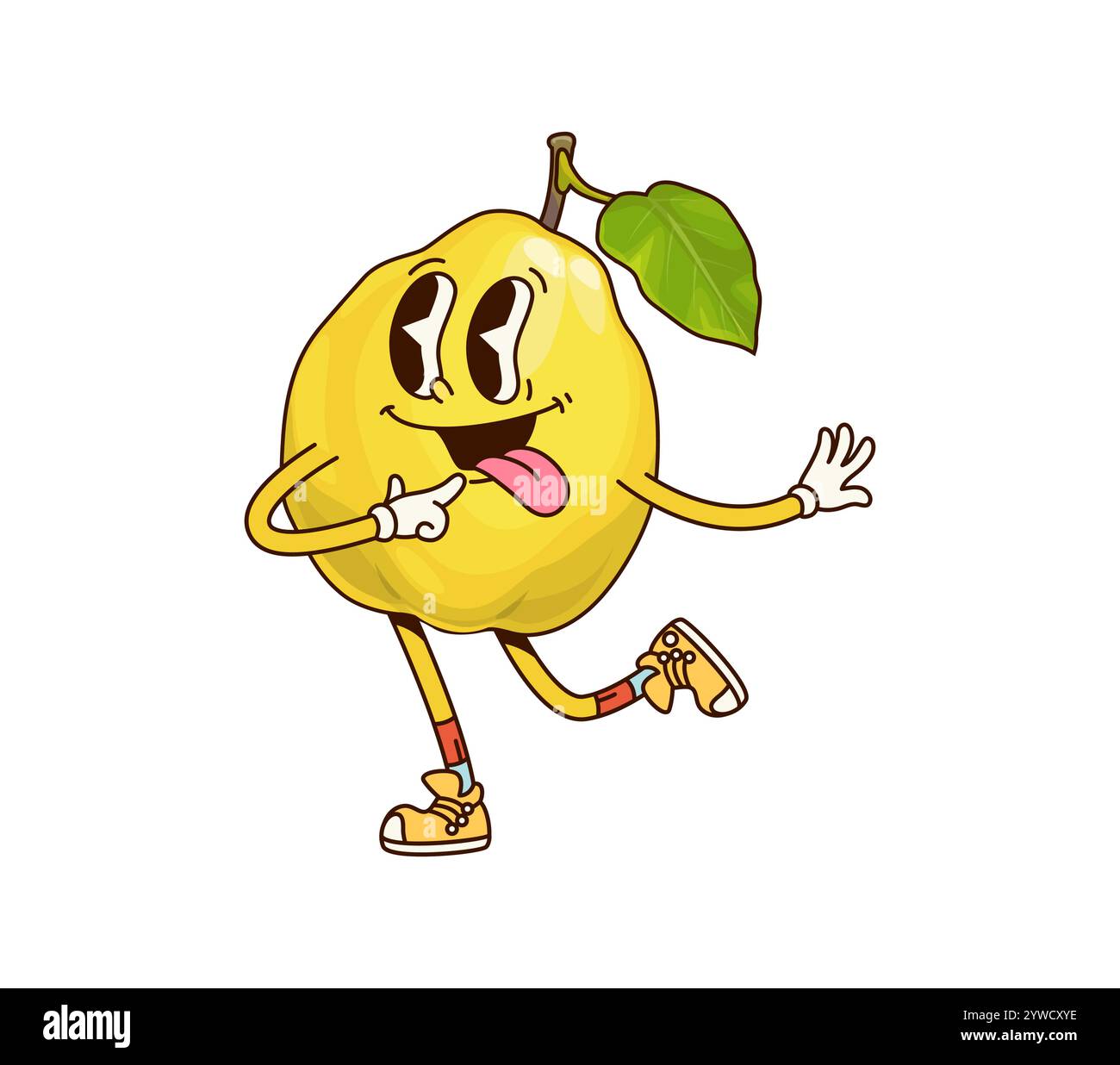Groovy tropical quince fruit character in a playful pose. Cartoon ...