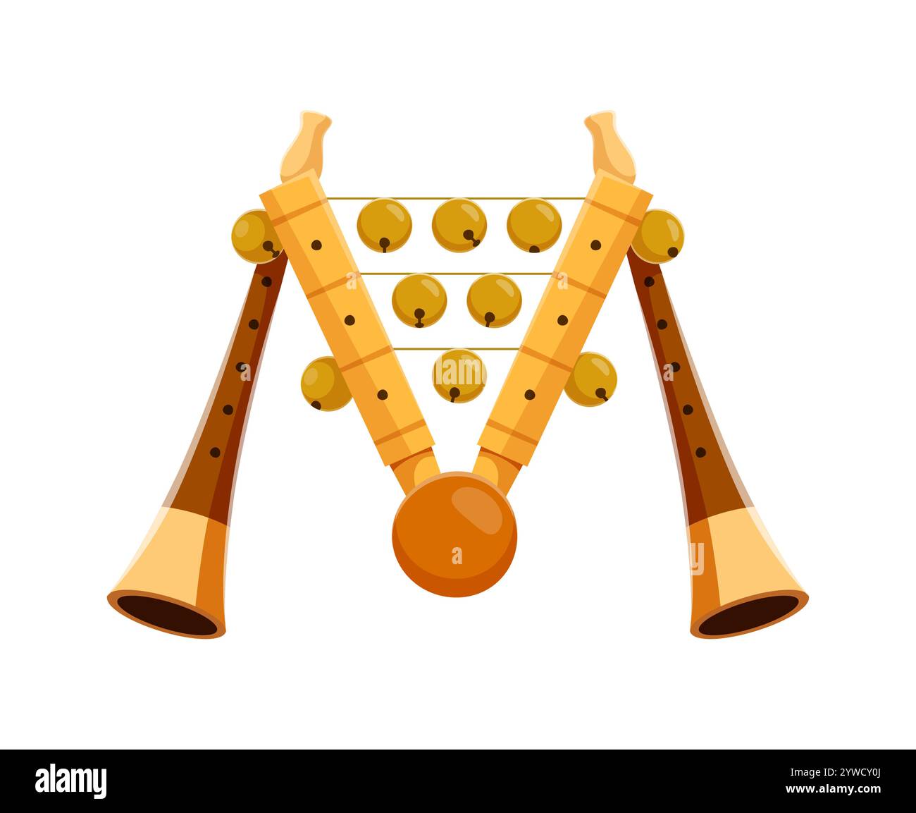 Flute and bell tambourine musical instrument font M letter. Acoustic ...
