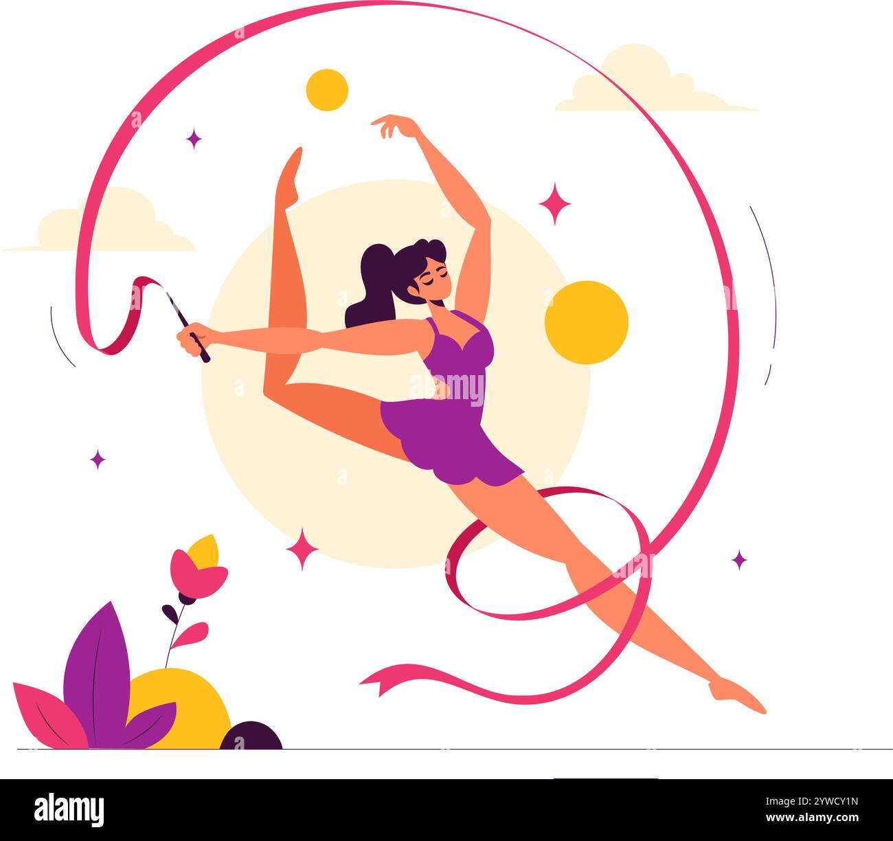 Rhythmic Rope Gymnastics Vector Illustration featuring a Female ...