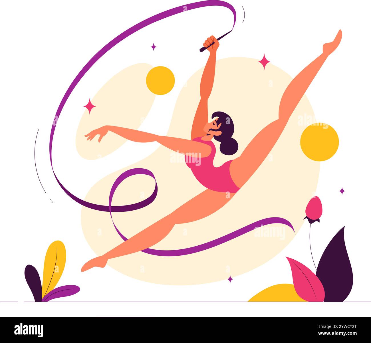 Rhythmic Rope Gymnastics Vector Illustration featuring a Female ...