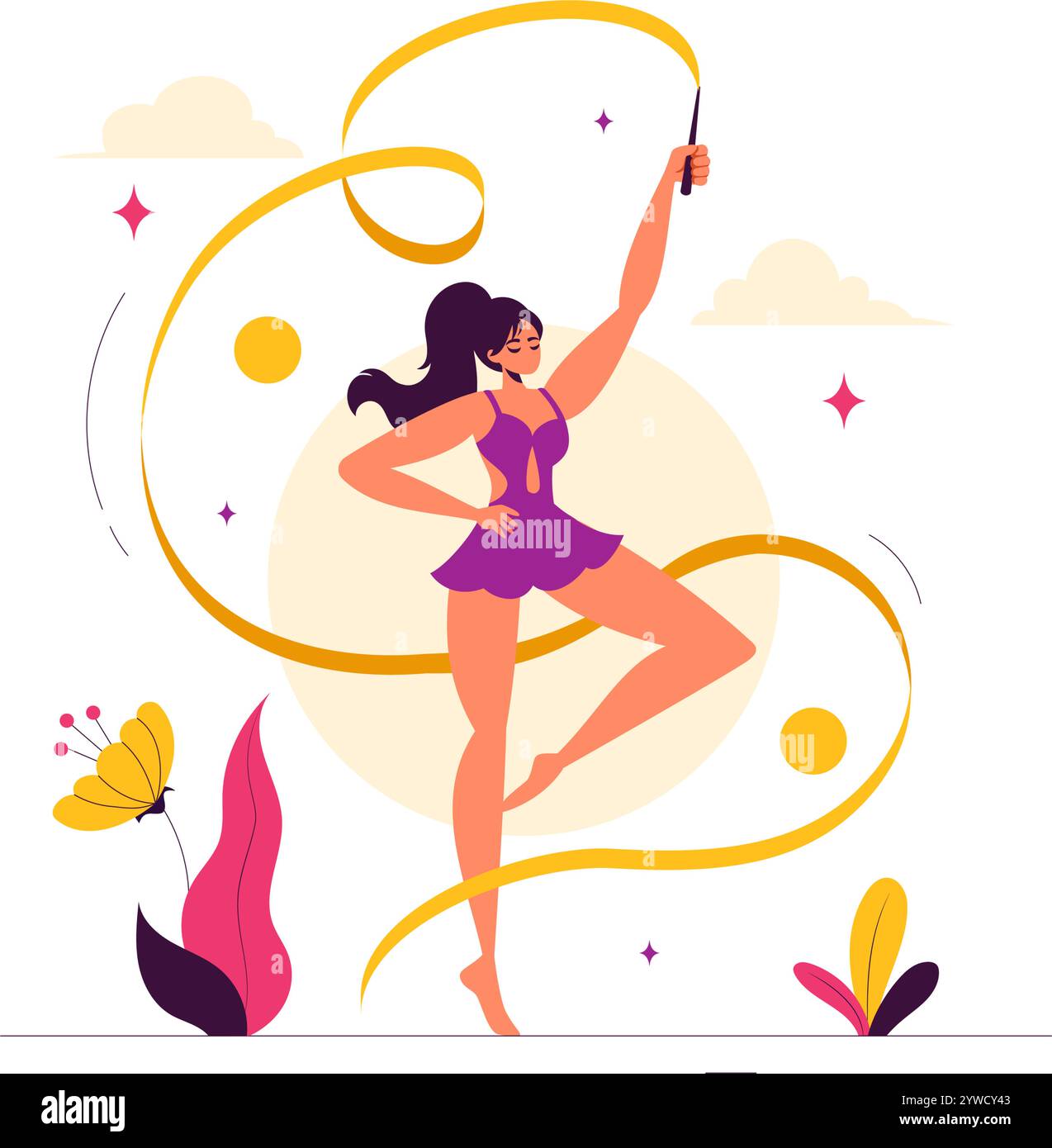 Rhythmic Rope Gymnastics Vector Illustration featuring a Female ...