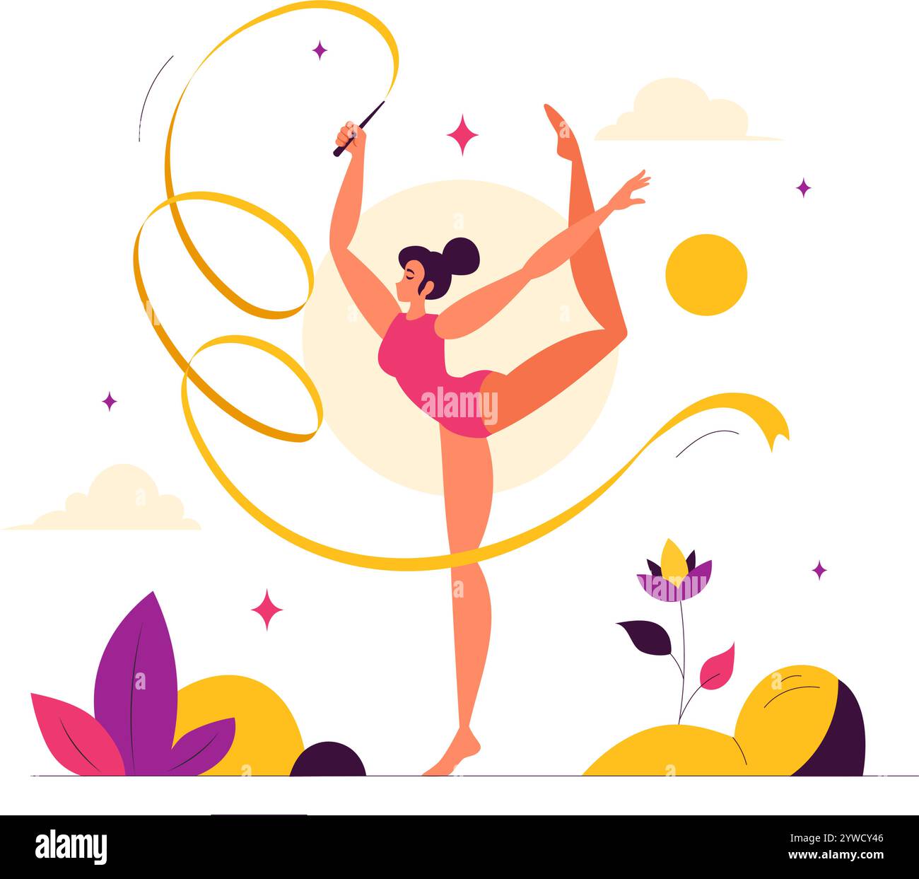 Rhythmic Rope Gymnastics Vector Illustration featuring a Female ...