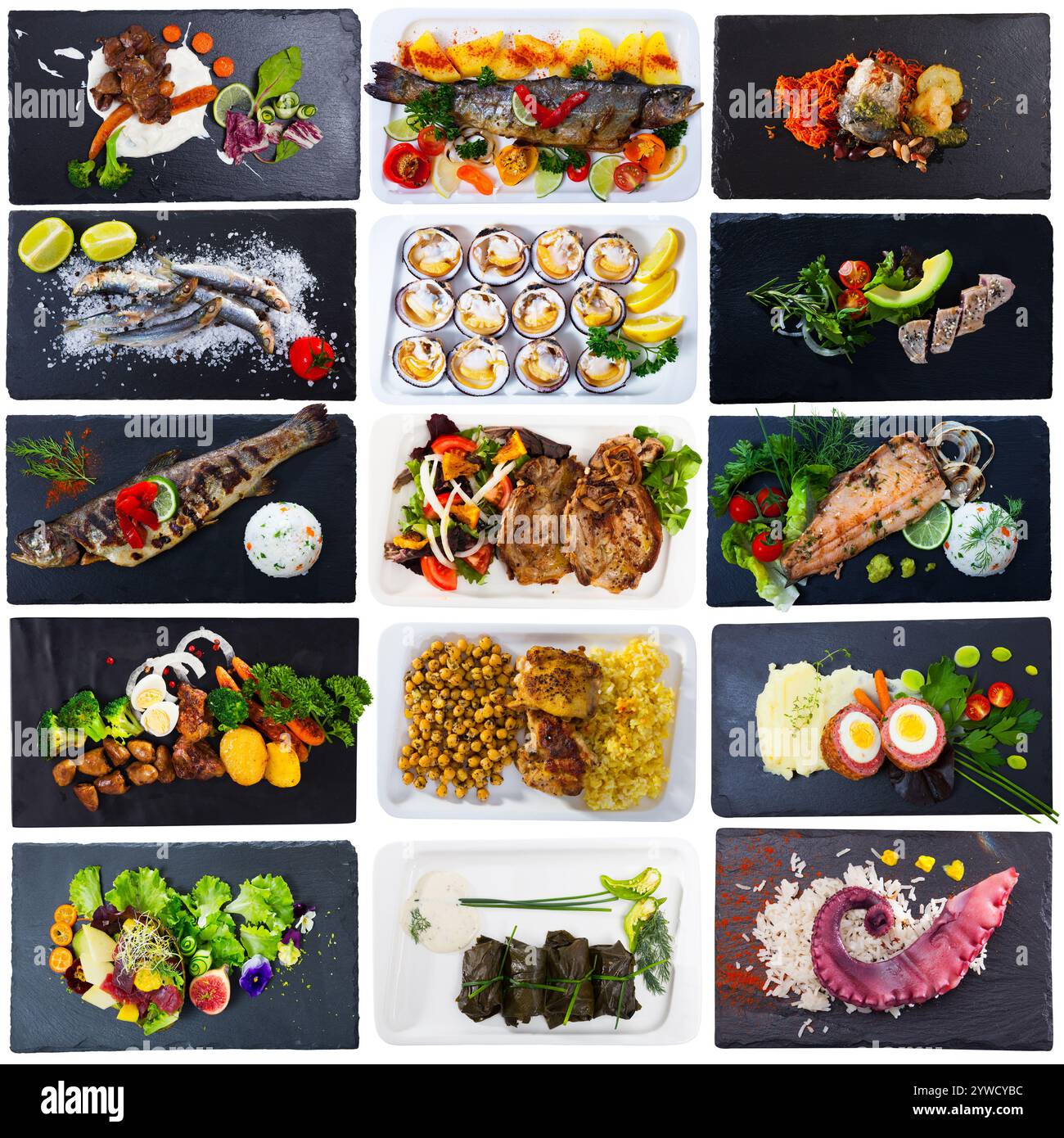 Collage of different meals isolated on a white background Stock Photo ...