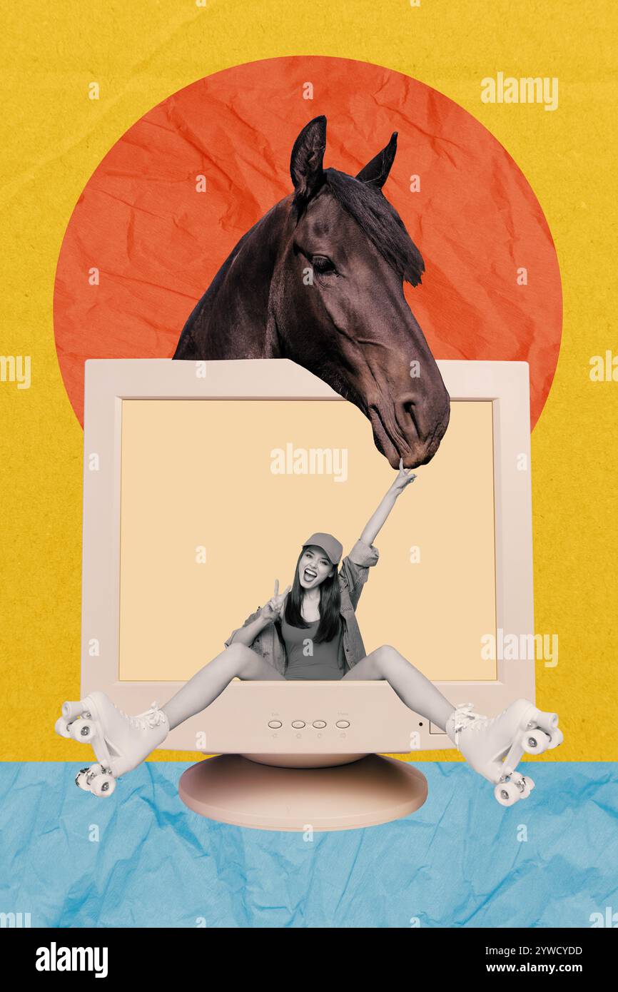 Sketch image artwork composite 3D photo collage of computer monitor ...