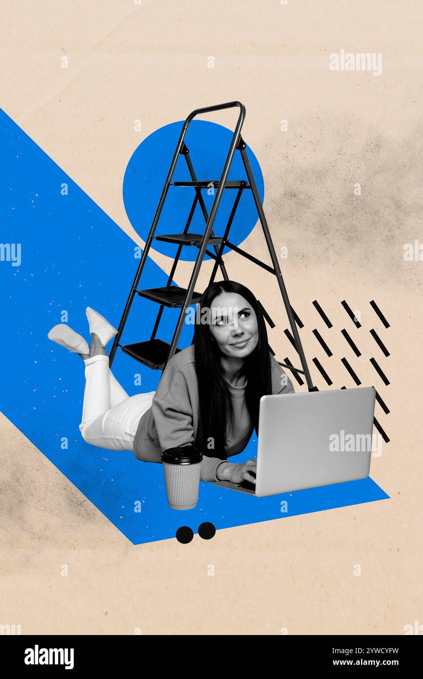 Creative 3D photo collage trend artwork template of ladder device ...