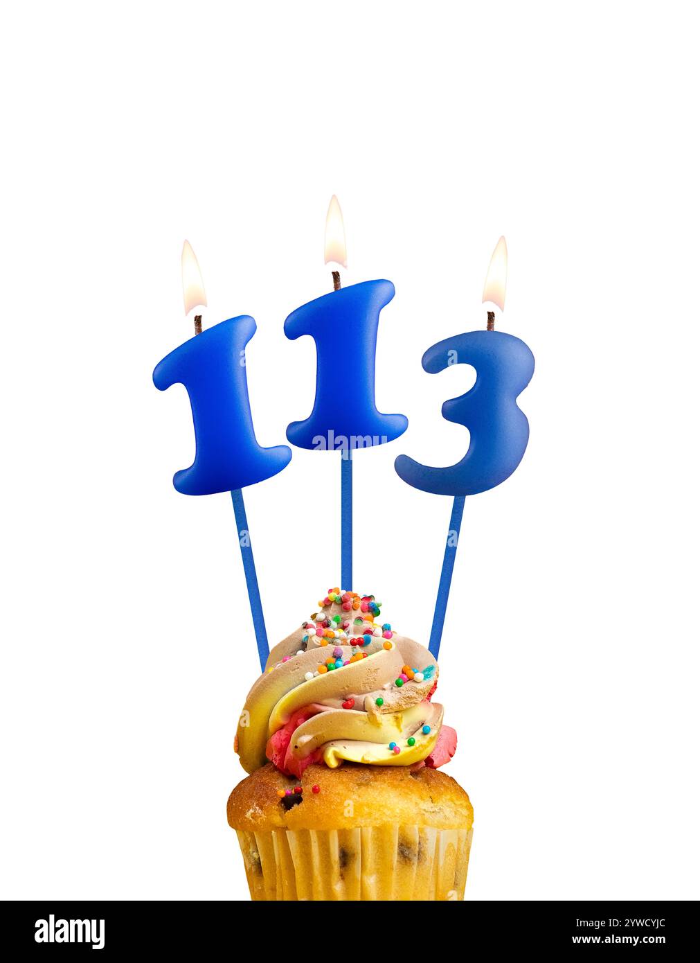 Blue number 113 candle - Birthday card on a white background Stock ...