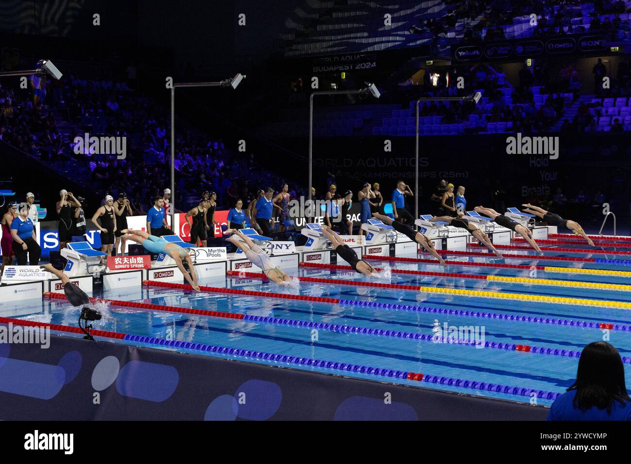 Budapest, Hungary. 10th Dec, 2024. Swimmers start during the women's ...