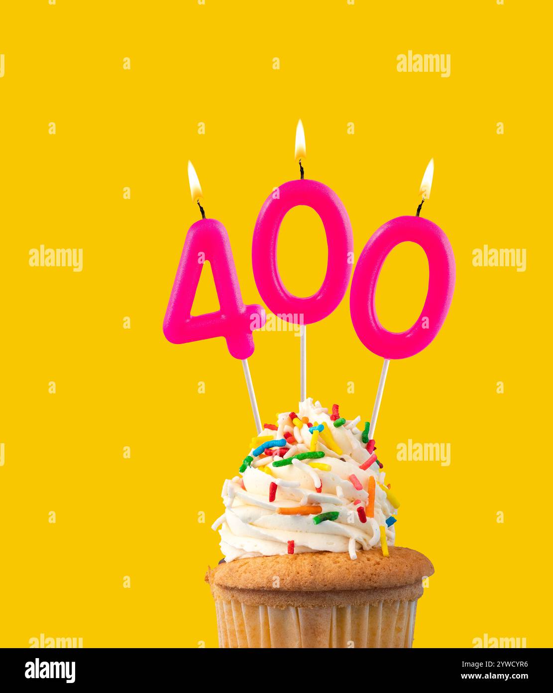 Candles forming the number 400 - Yellow background Stock Photo - Alamy