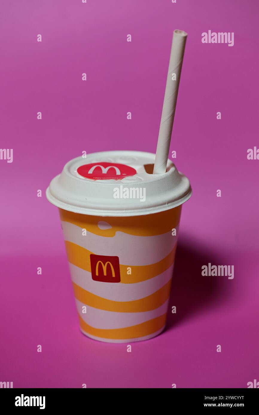 Skånes-Fagerhult, Skåne, Sweden. December 11 2024. McDonalds paper cup ...