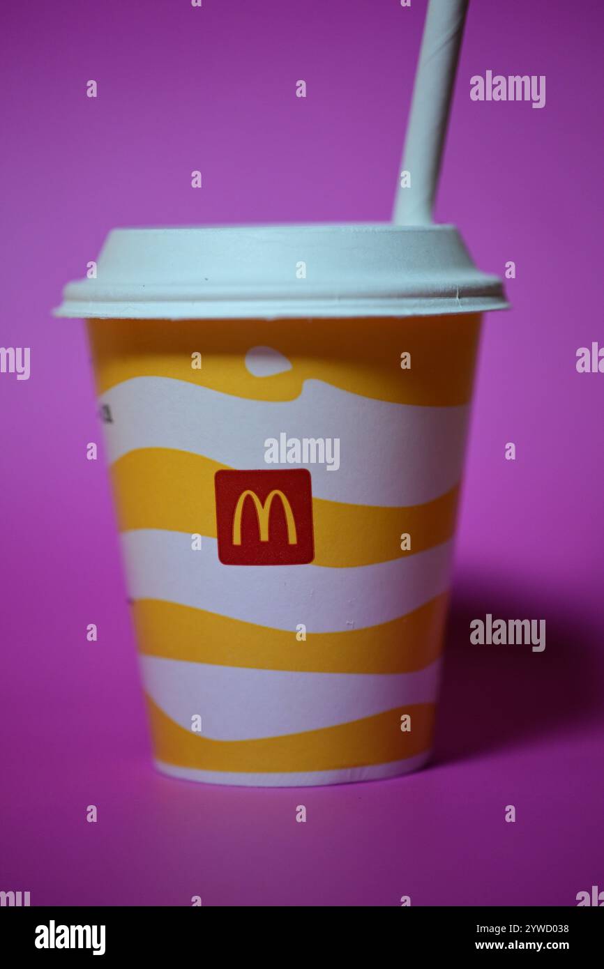 Skånes-Fagerhult, Skåne, Sweden. December 11 2024. McDonalds paper cup ...