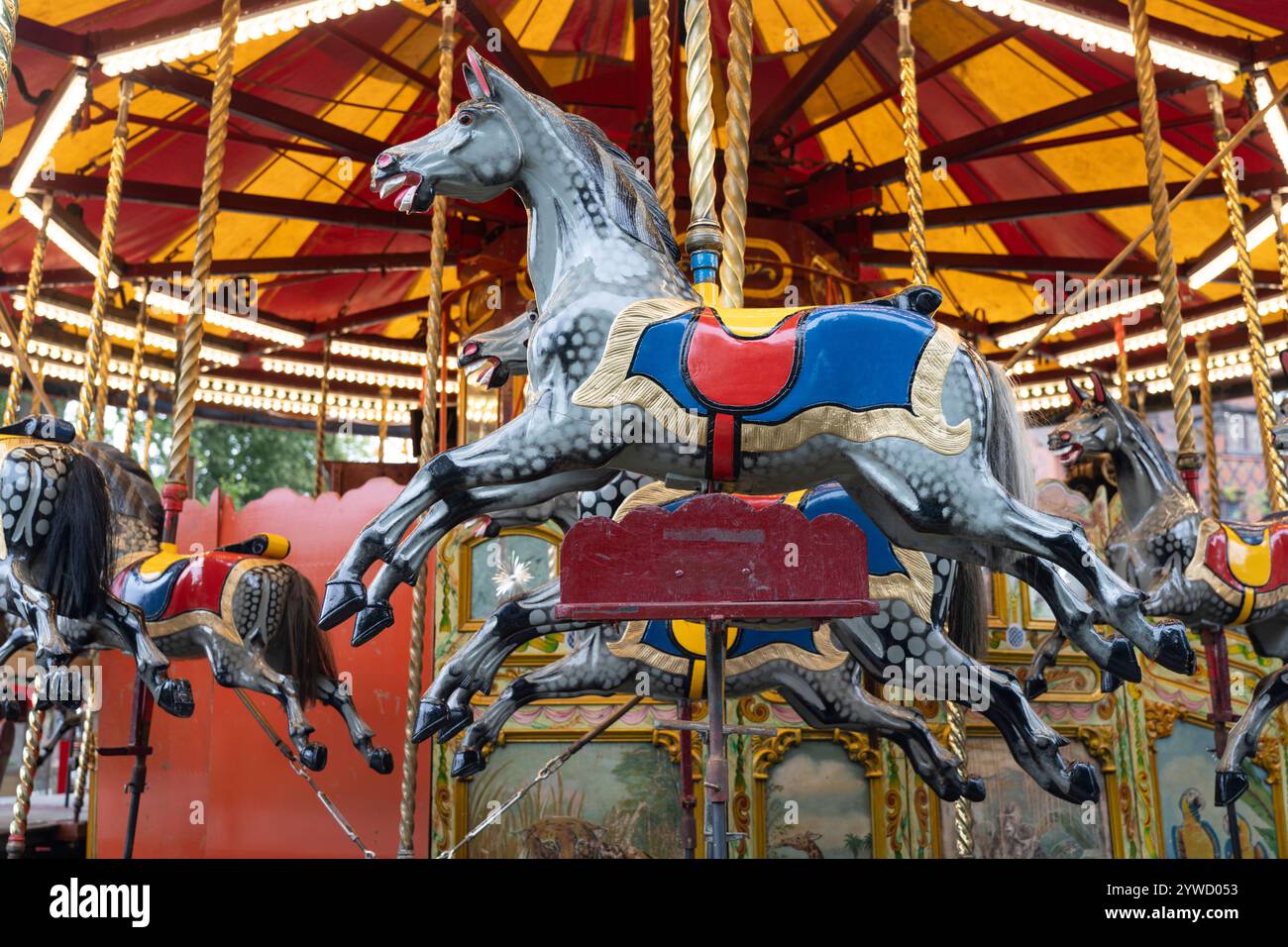 Traditional merry-go-round, carousel, at Chester Zoo, UK Stock Photo ...