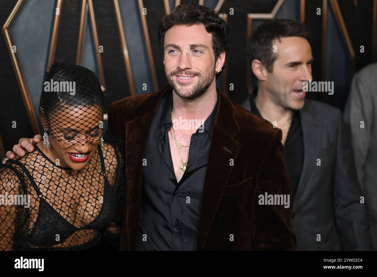 (L-R) Ariana DeBose, Aaron Taylor-Johnson and Alessandro Nivola attend the 'Kraven The Hunter ...