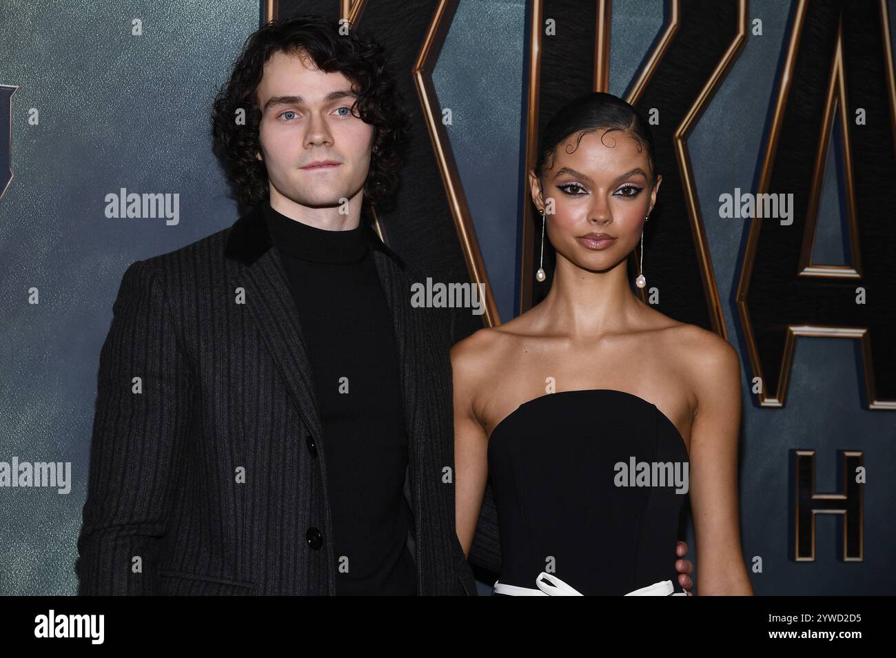 (L-R) Levi Miller and Ke’Andra attend the 'Kraven The Hunter' premiere at AMC Lincoln Square ...