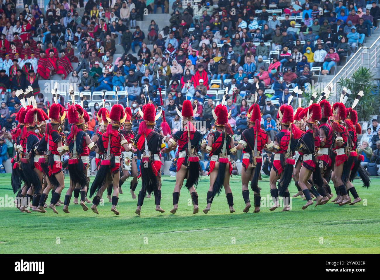 Indigenous Naga tribals dance during the Hornbill Festival in Kisama ...