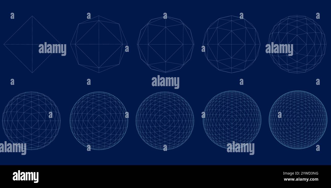 Grid spheres. 3D globes with abstract net or wireframe for chemical or ...