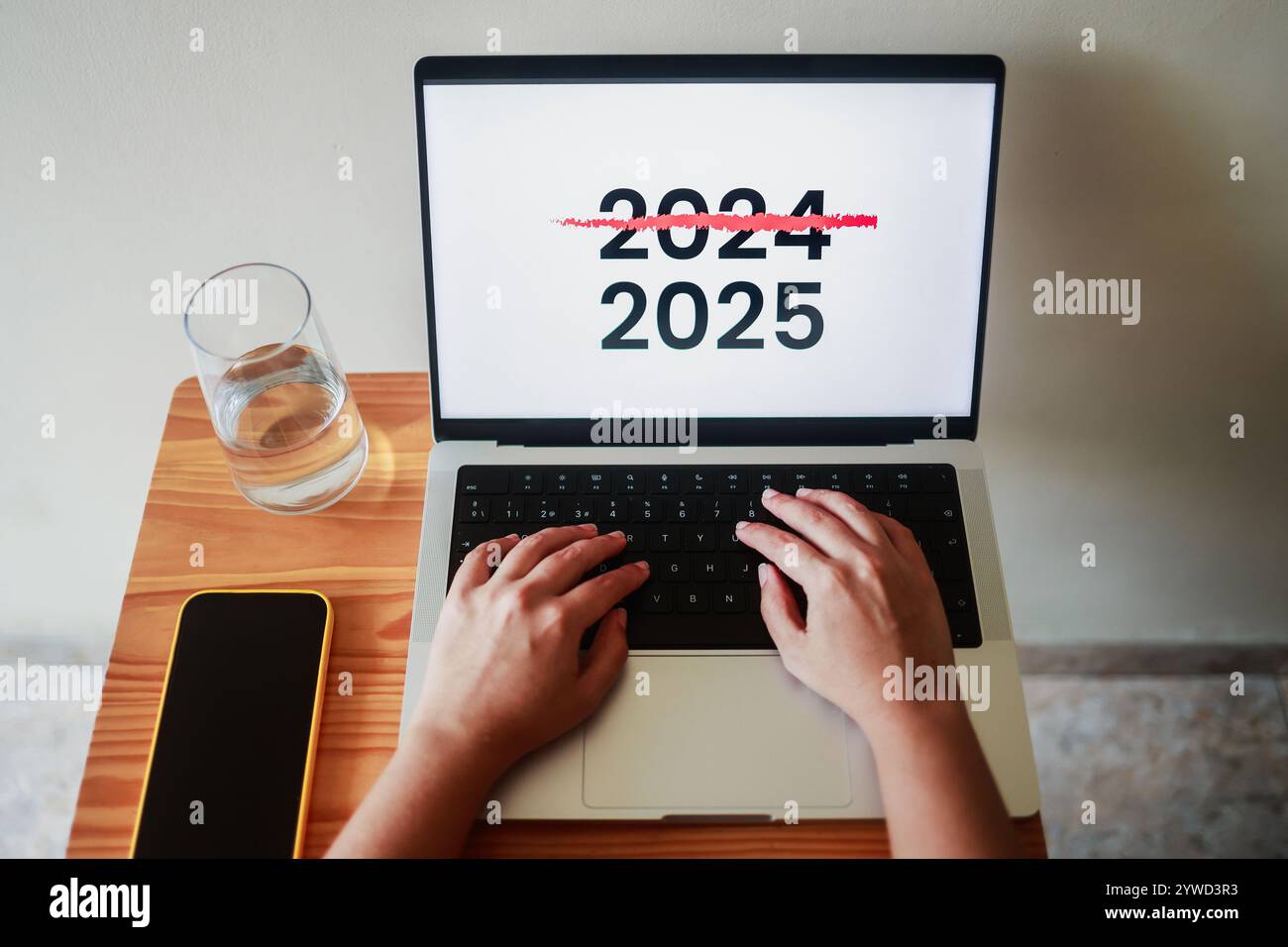 New year, 2024 to 2025 transition display in computer laptop Stock ...