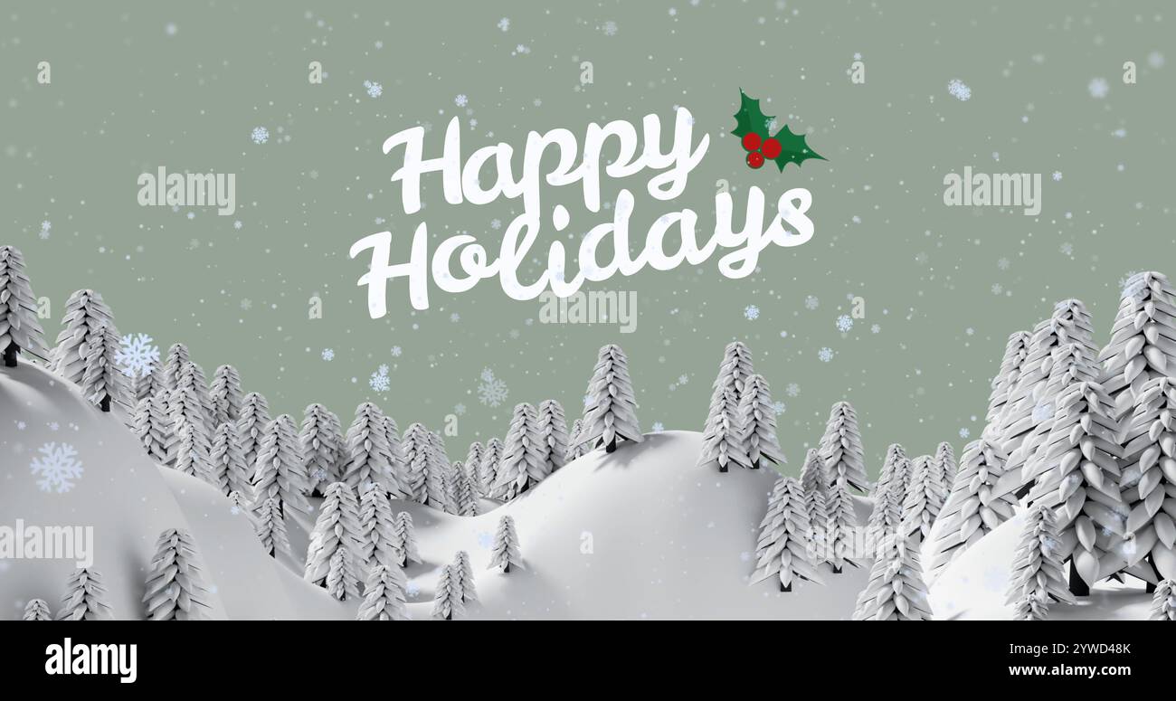 Image of snow falling over happy holidays text Stock Photo - Alamy