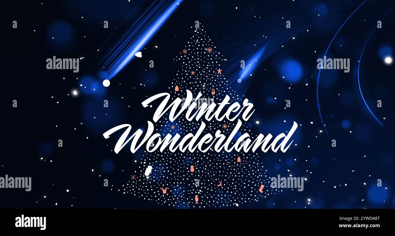 Image of snow falling over winter wonderland text Stock Photo - Alamy