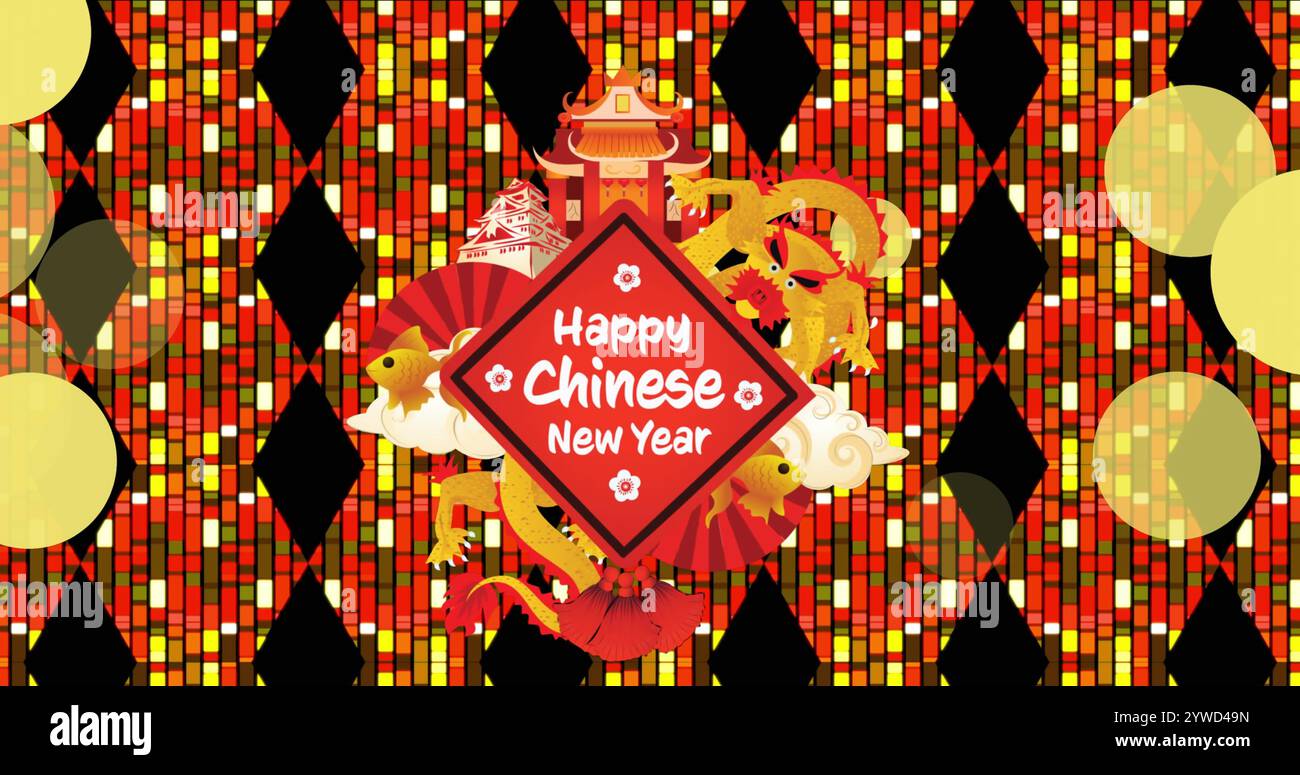 Image of chinese decorations over happy chinese new year text Stock ...