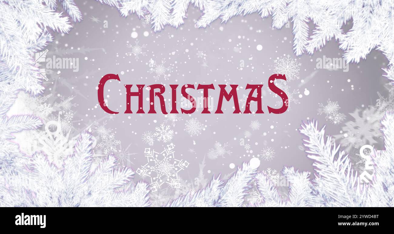 Image of christmas text over snow falling Stock Photo - Alamy