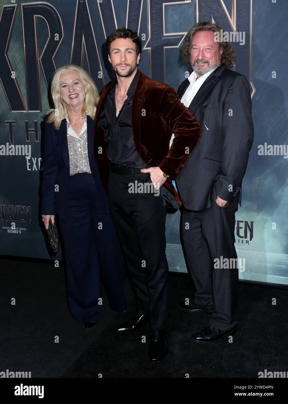 New York City, USA. 10th Dec, 2024. Aaron Taylor-Johnson, mother Sarah ...