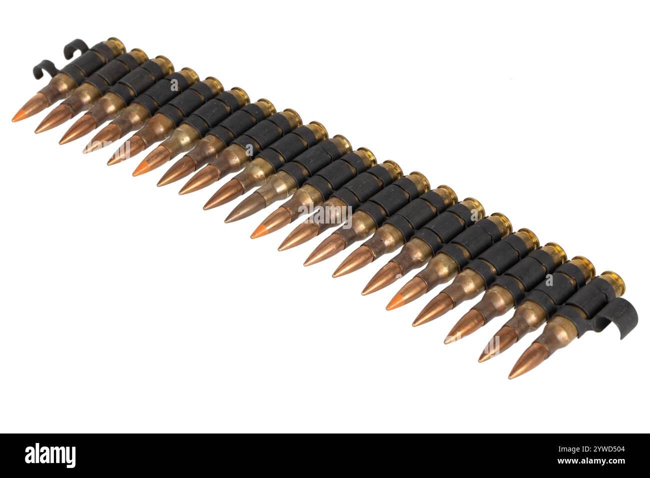 7.62 mm ammunition belt with cartridges isolated on white background ...