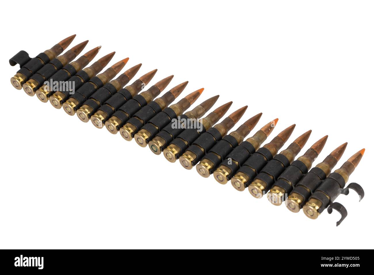 7.62 mm ammunition belt with cartridges isolated on white background ...