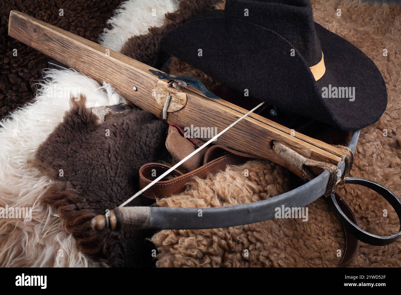 vintage medieval crossbow on fur background Stock Photo - Alamy