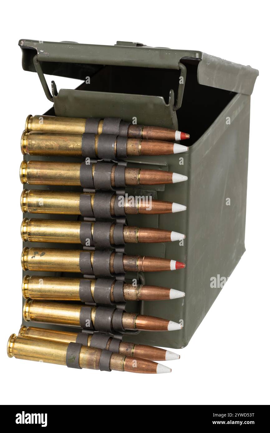 .50 BMG caliber machine gun ammunition belt with cartridges in ...