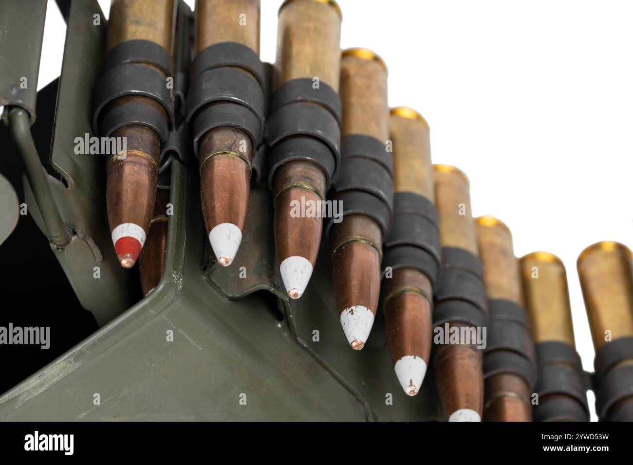 .50 BMG caliber machine gun ammunition belt with cartridges in ...