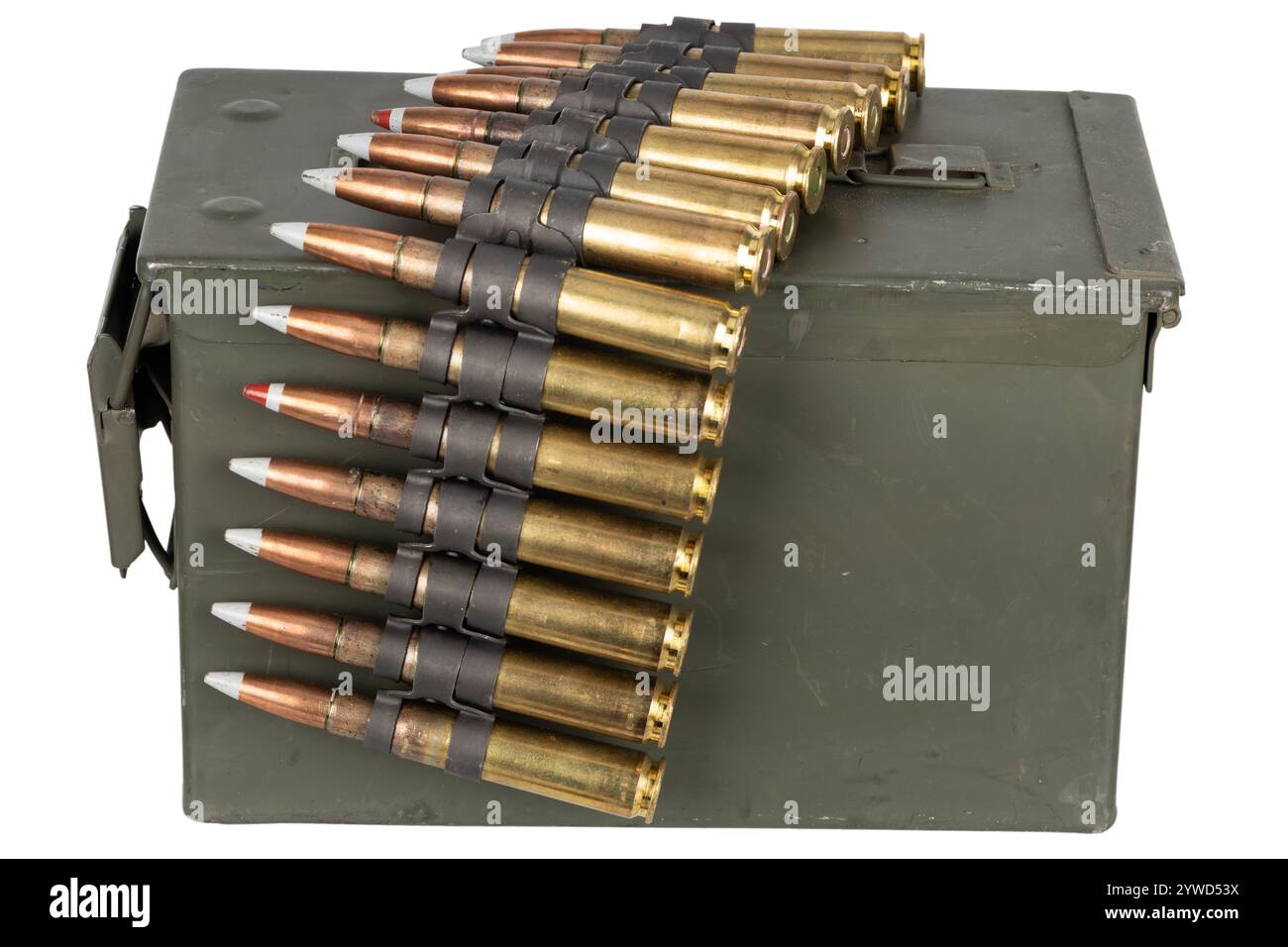 .50 BMG caliber machine gun ammunition belt with cartridges in ...