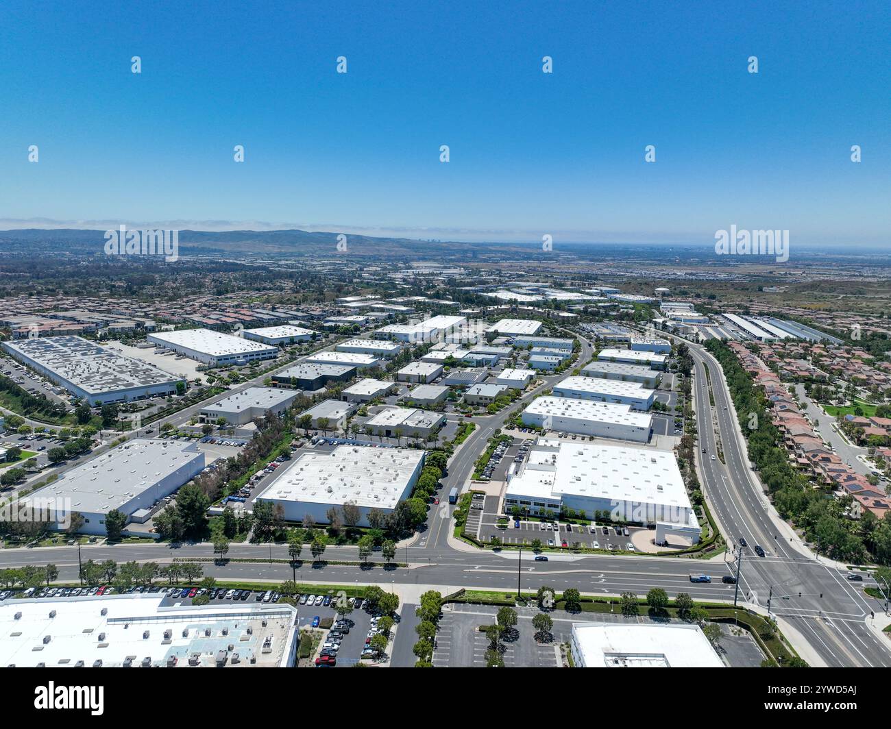Aerial view of business park with mixed use facility service building ...
