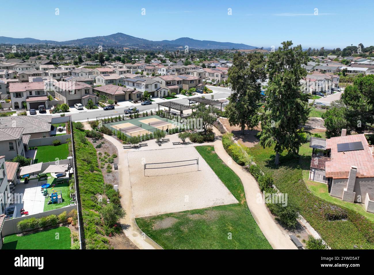 Aerial view of beach volleyball court at a community park in Escondido ...