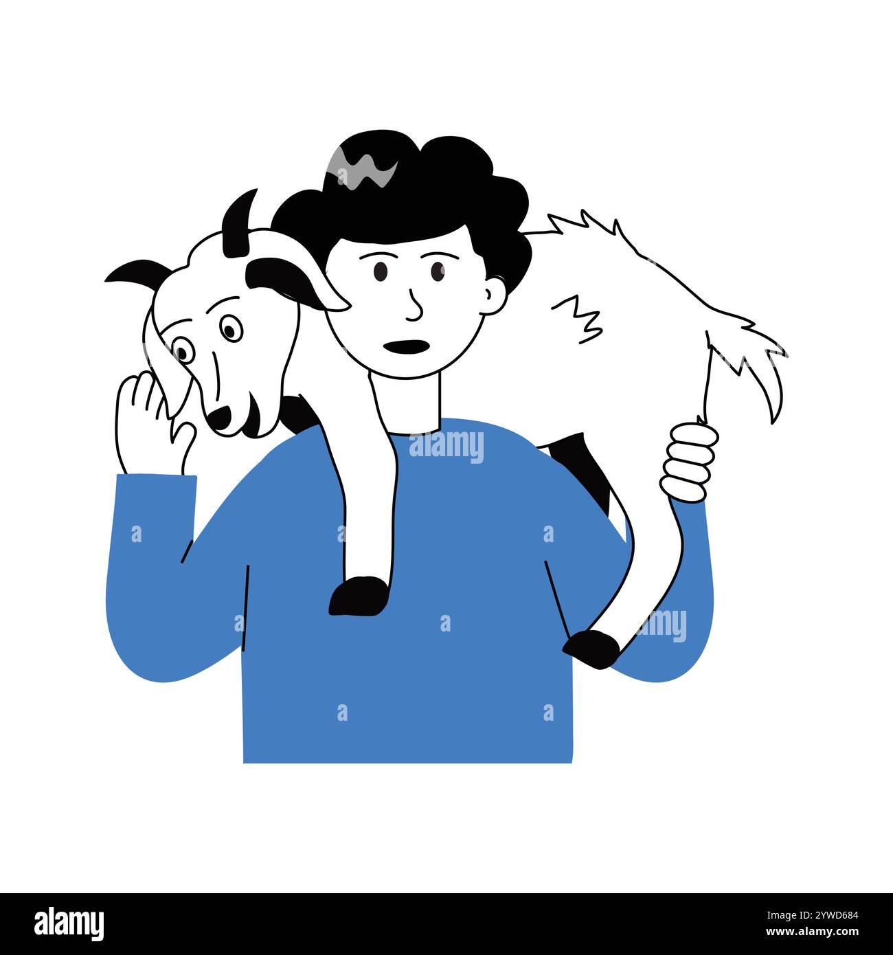 A man carrying goat on his shoulders, concept illustration of animal ...