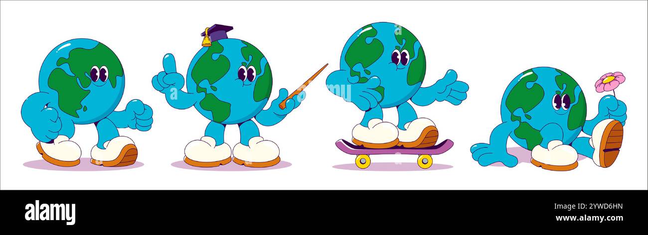Planet Earth cartoon mascot with positive emotions in fun poses ...