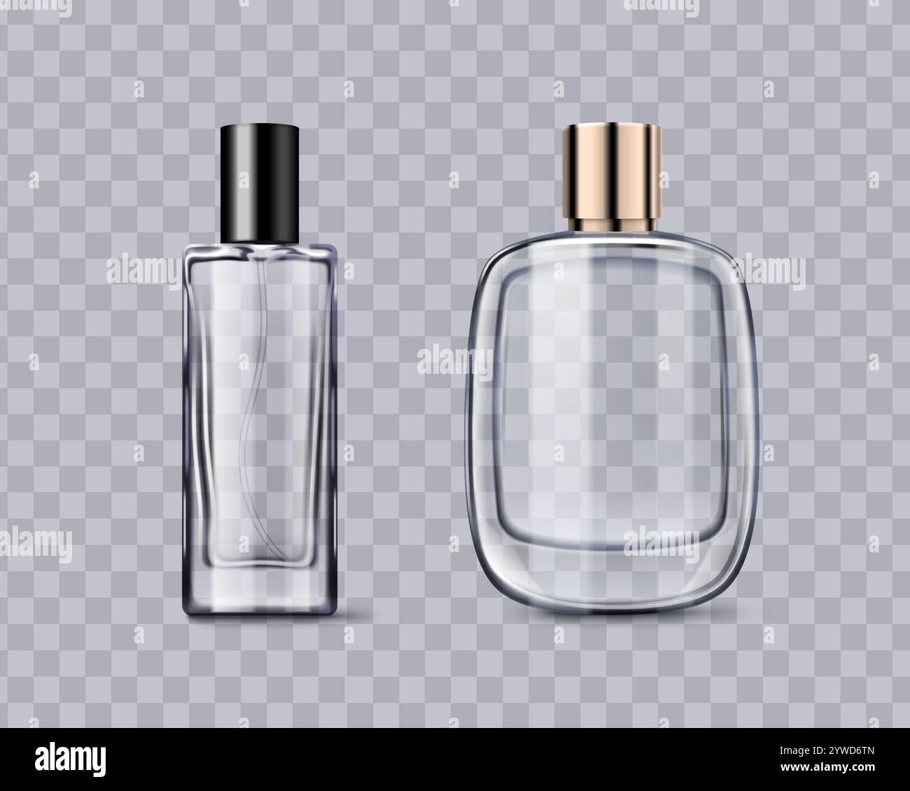 Fragrance glass bottles mockup with metal caps - tall rectangular ...