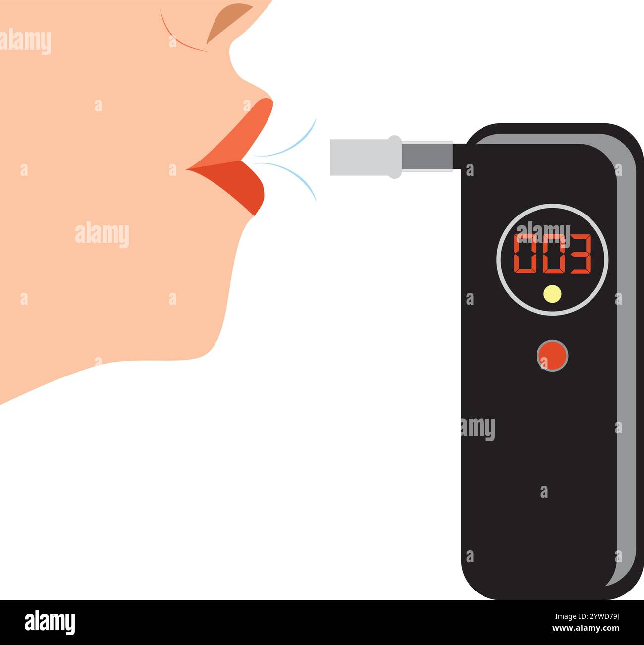 Driver alcohol test device isolated on white. Person blowing into the ...