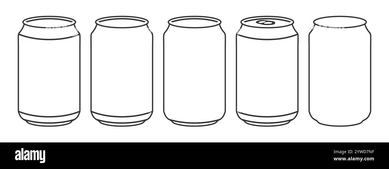 Soda Beer Aluminium Can Icon Shape Outline Set Line Art Drink Packing Container Logo Sign