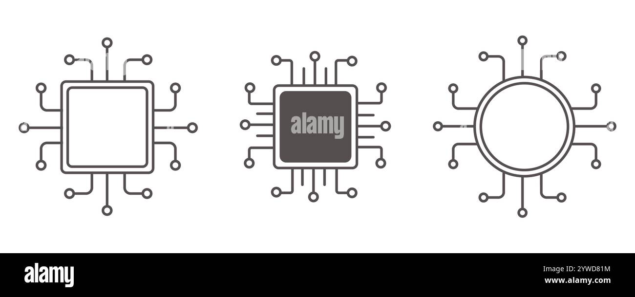 Processor line icon, microchip cpu technology board, Central processing unit. Design element ...