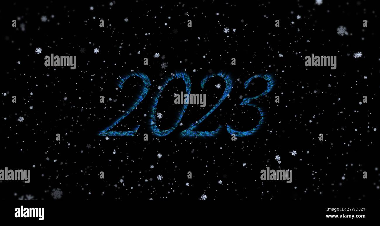 Image of snow falling over 2023 text Stock Photo - Alamy