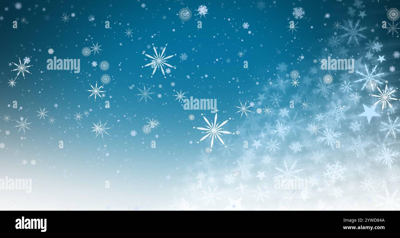 Image of snow falling over blue background Stock Photo - Alamy