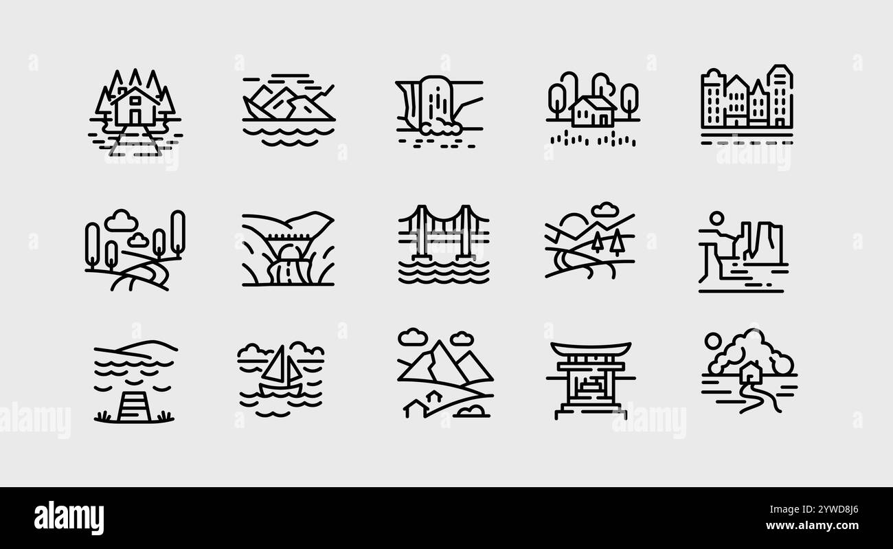 Landscape Icons Set Stock Vector Image & Art - Alamy