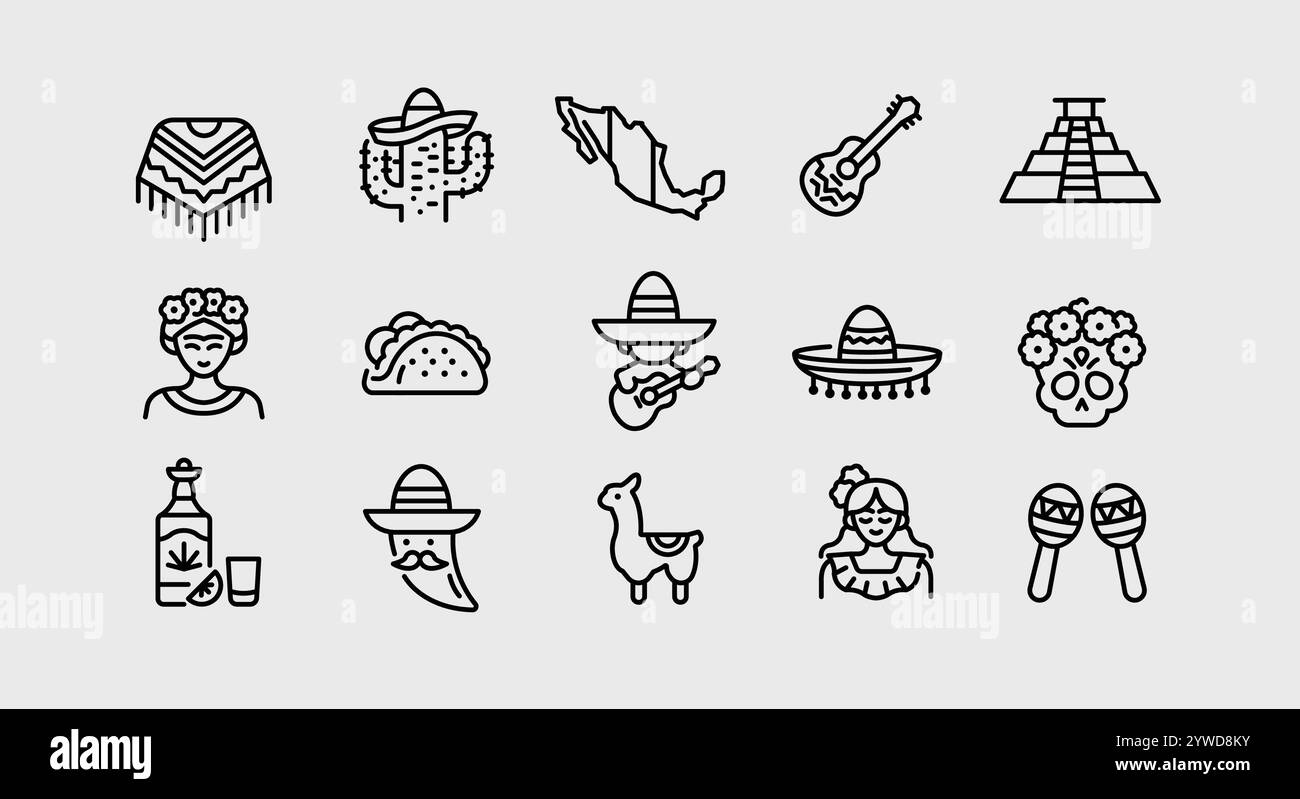 Mexico Icons Set Stock Vector Image & Art - Alamy