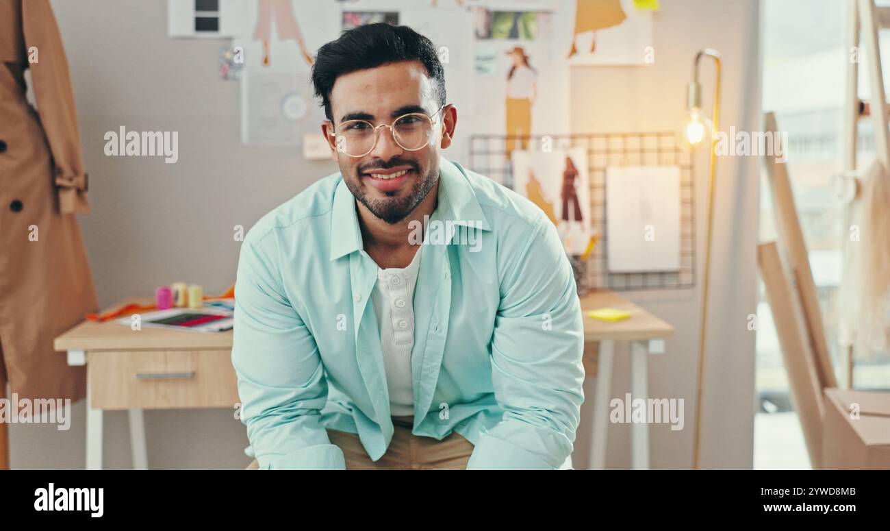 Creative, development and portrait of fashion designer man in textile ...