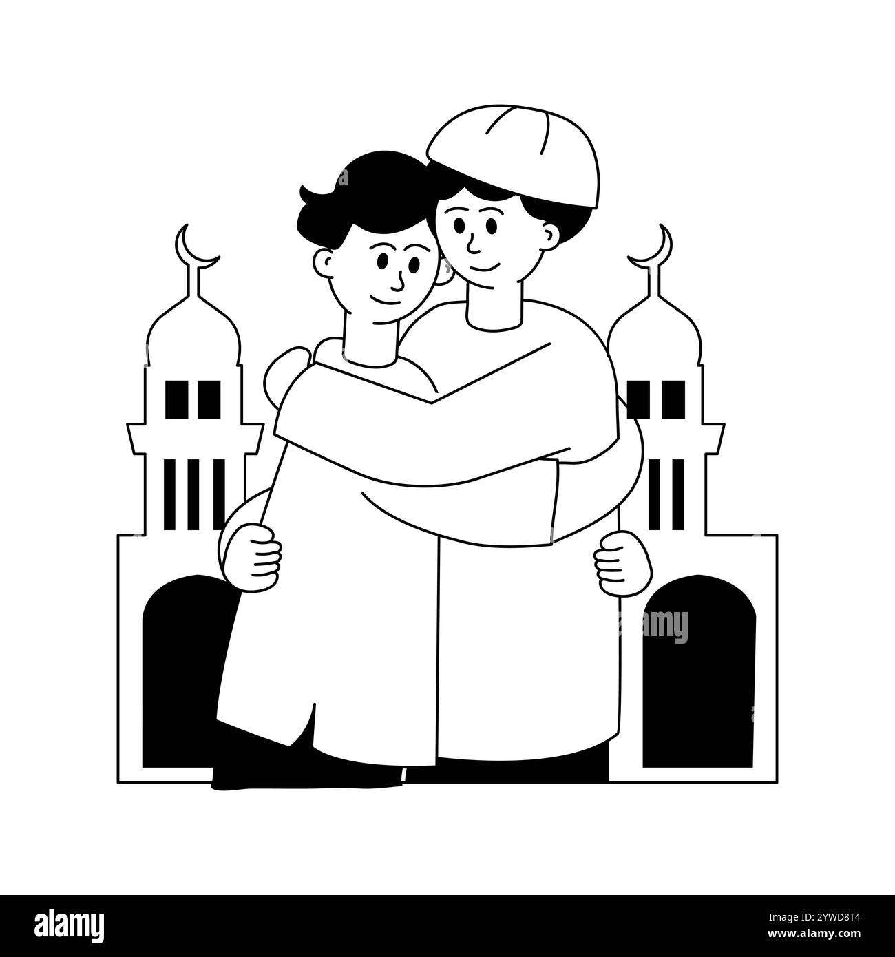 Muslim men hugging and wishing each other. Eid al adha mubarak hand ...