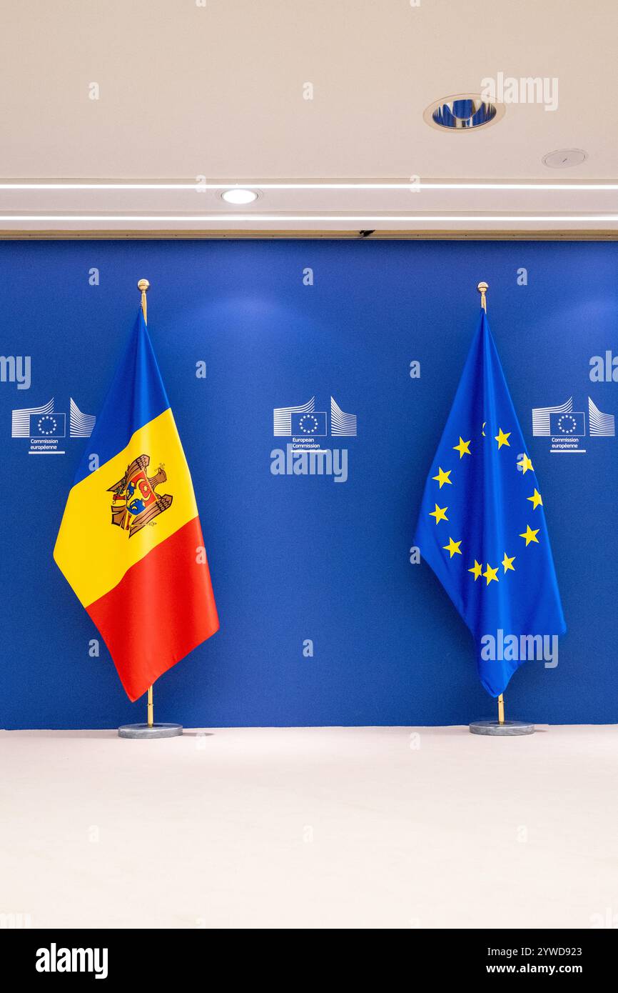 European flag and Moldovan flag for the meeting between the President ...