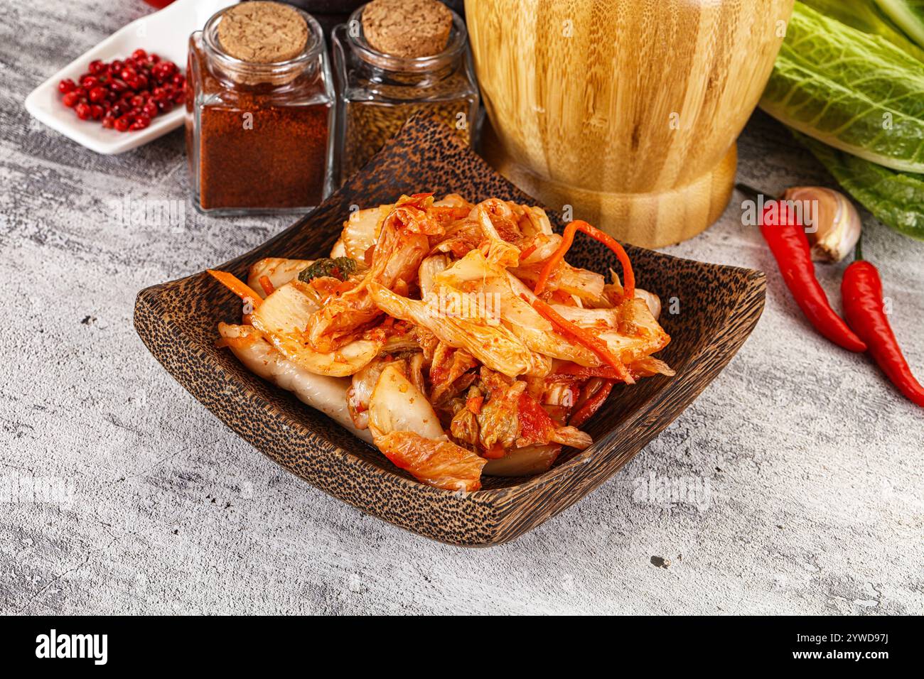 Korean cuisine fermented cabbage kimchi in the bowl Stock Photo - Alamy