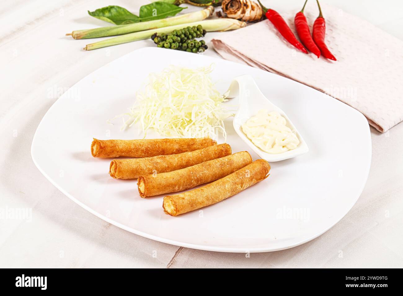 Fried spring roll with prawn and sauce Stock Photo - Alamy