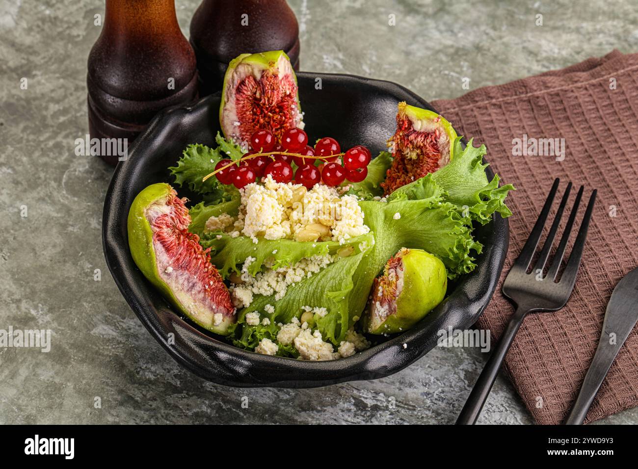 Salad with fig and sheep cottage cheese Stock Photo - Alamy