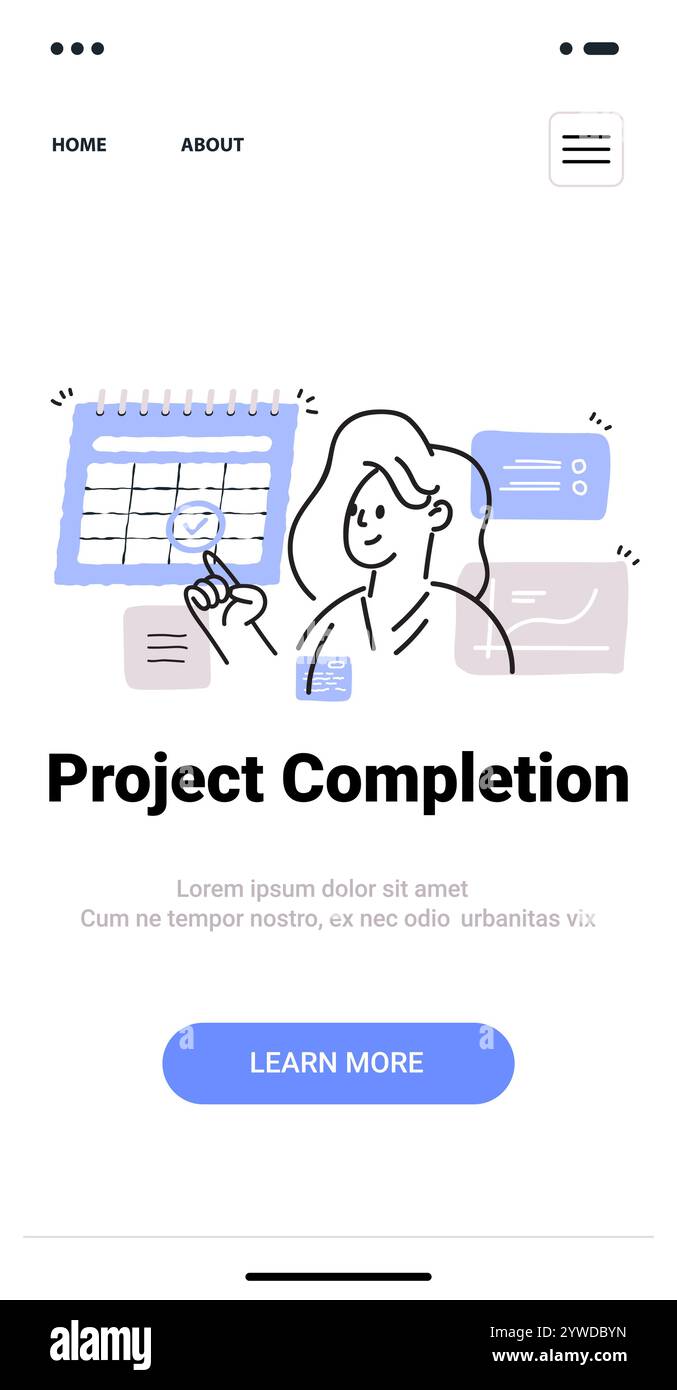 Project completion concept with person checking calendar and charts in ...